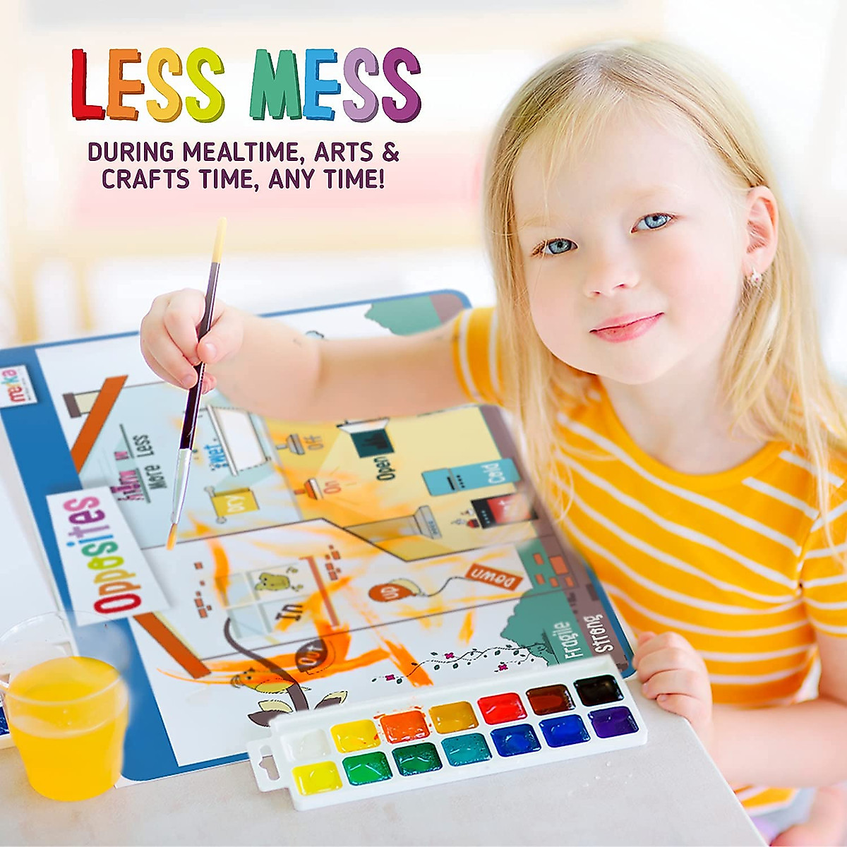 merka Kids Placemat, 4 Pack Toddler Educational Placemats 17x11 in, for Dining Table Features Days of The Week, Numbers 1-100, Months Opposites, Silicone Reusable Wipeable Mats