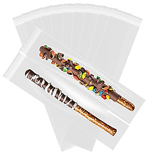 Halloween Pretzel Rod Bags, 2x8 Inch Clear Cellophane Bags for Pretzel Rod Treat Candy, Self Adhesive Sealing Plastic Cello Bags Resealable Poly OPP Bag for Pretzel Rods, Chocolate Bar, Brush, Pens, Jewelry