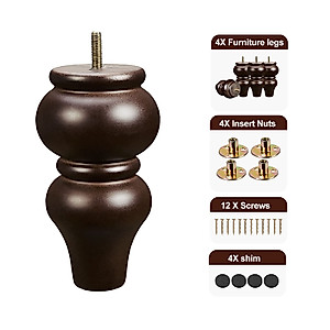 Wood Furniture Legs 6 inch Sofa Legs Pack of 4,Round Couch Legs Espresso Mid Century Desk Legs,Sofa Replacement Parts,For Dresser Legs Sideboard Recliner Couch Circle Chair Couch Riser Coffee Table