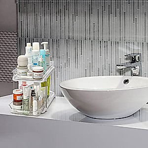 Lyellfe 2 Tier Clear Organizer with Divider, Pull Out Under Sink Organizer and Storage, Sliding Spice Rack Medicine Cabinet Bins, Multi-purpose Vanity Tray for Bathroom, Kitchen Pantry