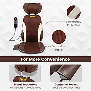 Giantex Back Massager Chair Pad - Chair Massager with Adjustable Neck Pillow, 3 Speeds & 3-Level Timer, Rolling Shiatsu Massager Seat Cushion for Shoulder, Neck, Back, Home Office Massage Seat, Brown