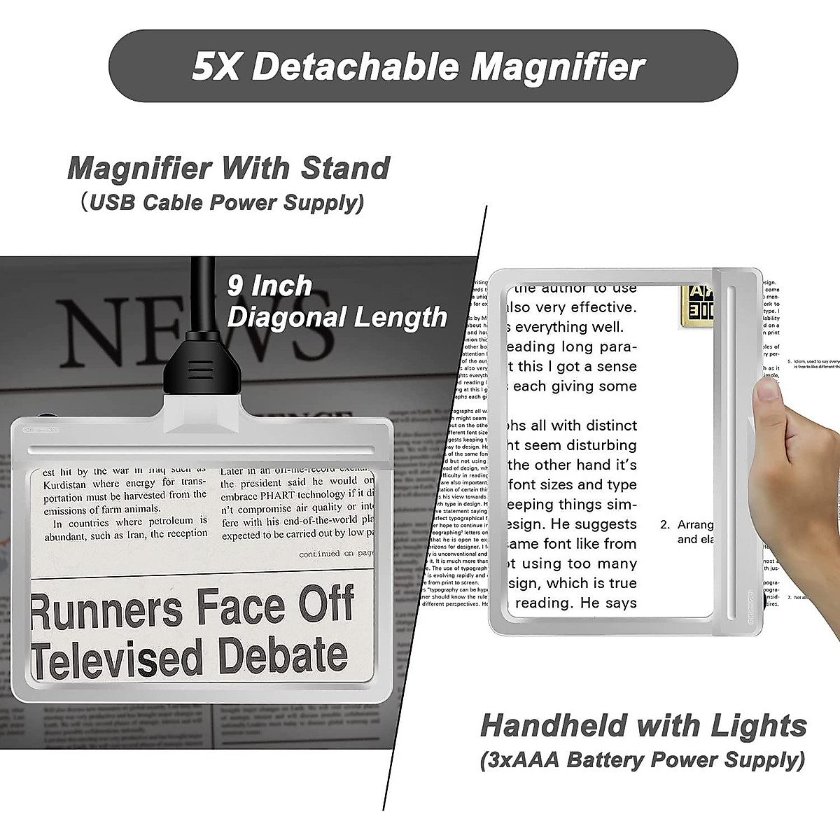 4X Magnifying Glass with Light and Stand, 36 LED Flexible Gooseneck Magnifying Desk Lamp, Ajustable Brightness Large Page Magnifier for Reading, Sewing, Crafts, Painting, DIY & Close Work Silver