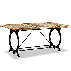 GOLINPEILO Wooden Dining Table with Steel Legs, Industrial-Style Kitchen Table Solid Reclaimed Wood 70.9" x 35.4" x 30.3" -AA