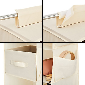 Juvale 2-Pack 7-Shelf Hanging Closet Organizer with 5 Drawers, 4 Shelves, and 4 Side Pockets, Foldable Non-Woven Cloth Storage for Bedroom and Hallway Closets (11.8x11.8x51 in, Beige)