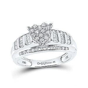 10kt White Gold Round Diamond Heart Bridal Wedding Engagement Ring 1/2 Cttw