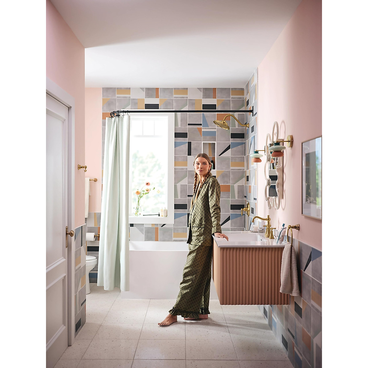 Moen Weymouth Brushed Gold Posi-Temp Shower Trim Kit, Valve Required, including 9-Inch 2-Spray Rainshower, TS32102BG