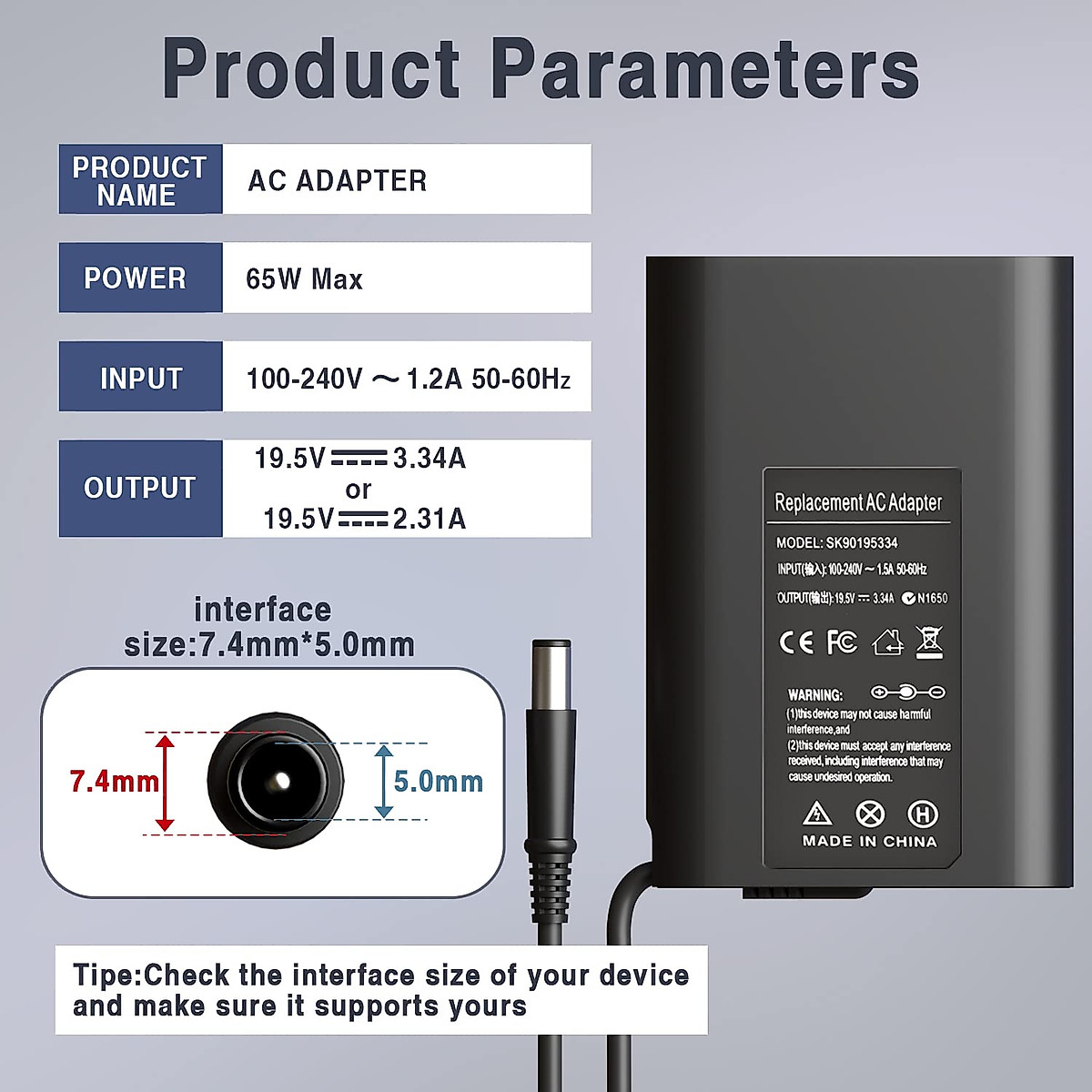 WZXHU 65W 19.5V 3.34A Laptop Charger Replacement for Dell Latitude 5400 5480 5490 7480 7490 5500 5580 5590 7280 7290 e7470 e6420 e6430 e6440 e5450 e5470 LA65NM130 AC Adapter Power Cord