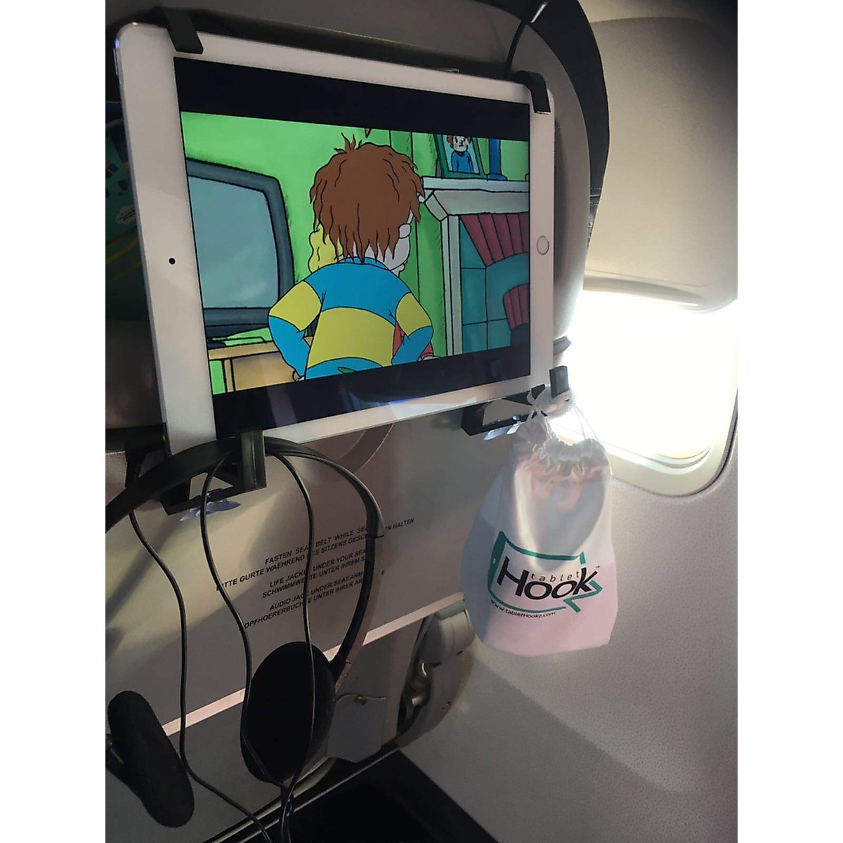 TabletHookz Plane, Train, car Phone and Tablet seat Back Holder, Table Clip and Phone Stand v2 Include securing Feature to Keep Your Device Secure, Compatible with iPhone, iPad, Tablets, Readers
