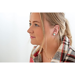 Stud Earrings, Shimmer, 10 mm, Handmade, Stainless Steel Posts for Sensitive Ears Stud for Women Men Girls (Scarlet Red Shimmer)