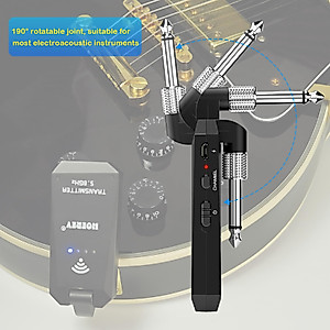 HOEREV 5.8GHz Electric Guitar Accessories Wireless Guitar Bass Stand Transmitter Receiver System 4 Channels for Electric Bass Cordless Amplifier Guitar Cable Jack with Rechargeable Lithium Battery