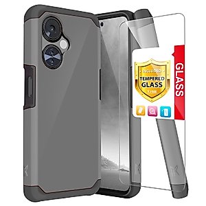 TJS Compatible for OnePlus Nord N30 5G Case, with Tempered Glass Screen Protector Dual Layer Hybrid (Magnetic Mount Friendly) Shockproof Drop Protection Impact Phone Case (Gray)