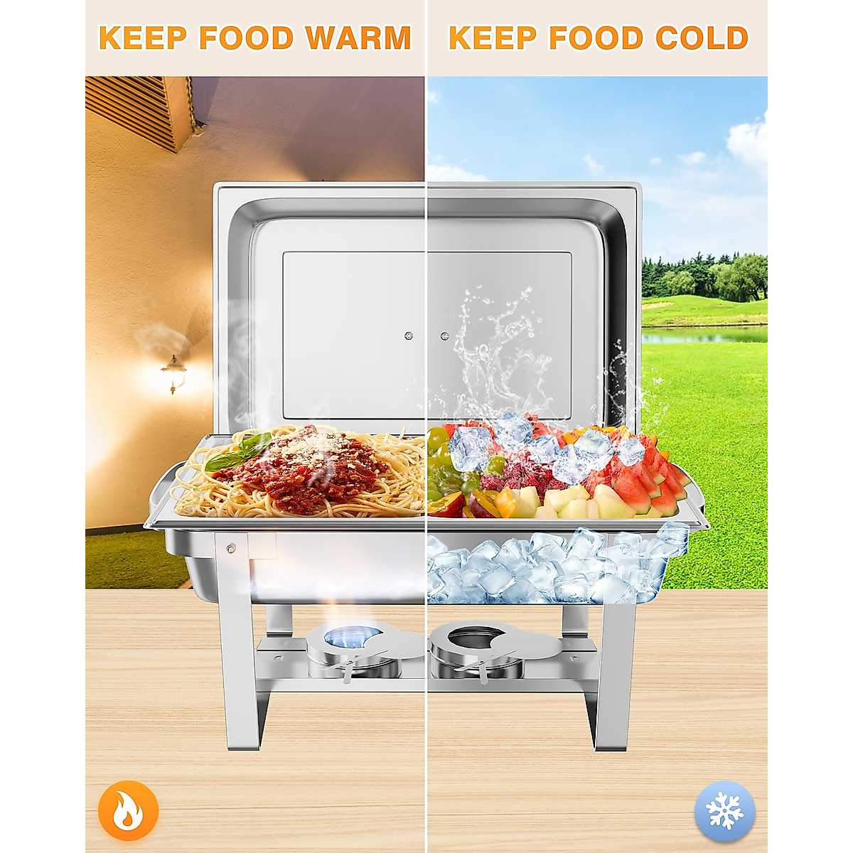 Takywep Chafing Dish Buffet Set 2 Pack, 8 QT Stainless Steel Chafer Buffet Food Servers and Warmers Set with Water Pan for Weddings, Parties, Banquets, and Catering