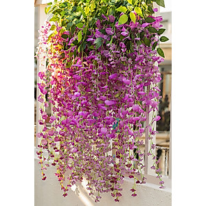 TINGE TIME 12Pcs Wisteria Hanging Flowers Garland Artificial Wisteria Vine Silk Hanging Flower for Home Garden Outdoor Ceremony Wedding Arch Floral Decor (Purple)
