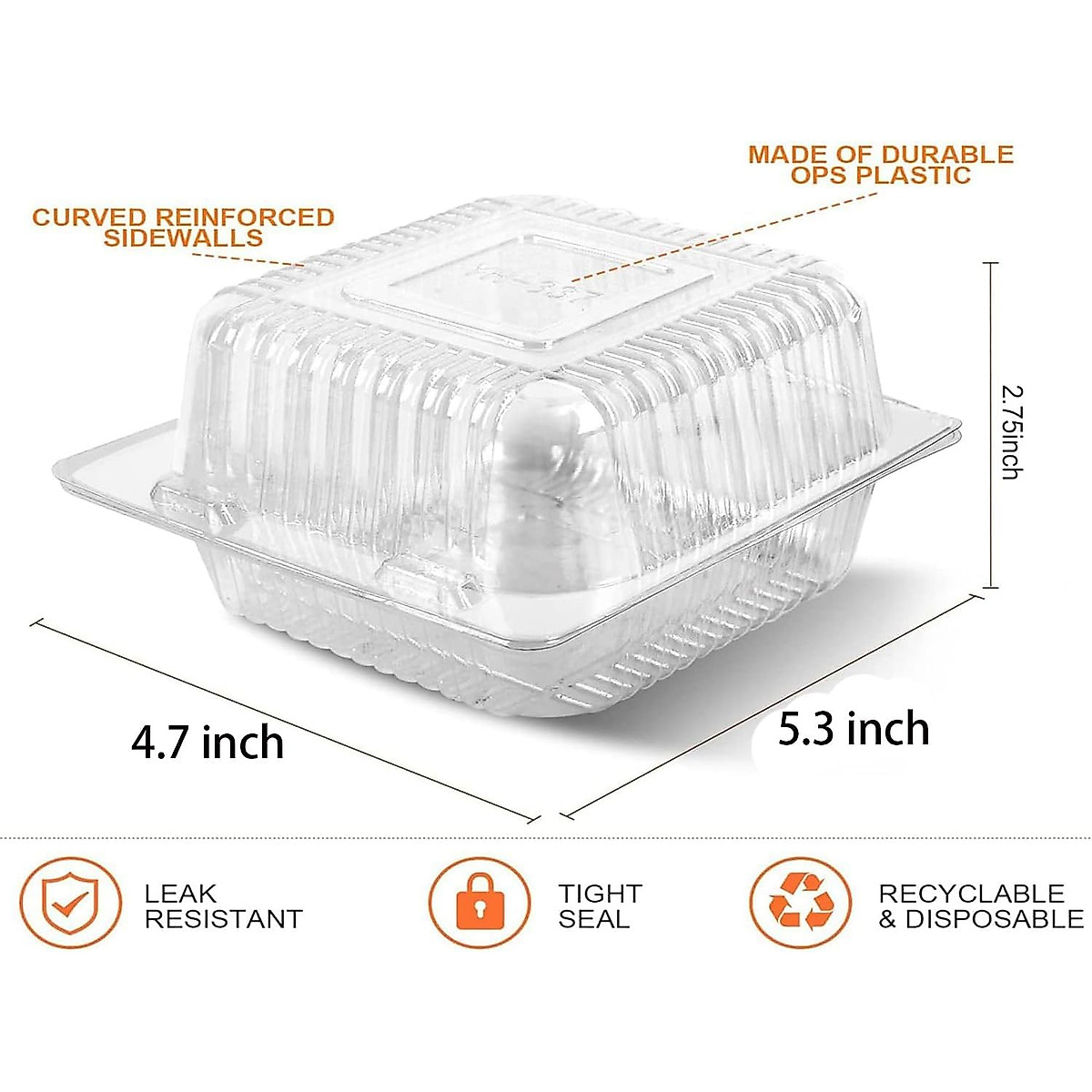 Axe Sickle 150 Count Clear Plastic Hinged Take Out Containers Clamshell Takeout Tray Food Clamshell Containers Outside Diameter 5.3 x 4.7 inch for Dessert, Snacksetc, Cakes Slice, Cookies, Salads