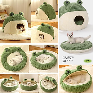 Dog Bed Cute Frog Pet Bed Comfortable Cozy Frog Plush Pet Beds for Small, Medium Dogs and Cats, Soft Funny Cute Plush Dog Beds, Fluffy Dog Beds with Non-Slip Bottom (19.7in, A)