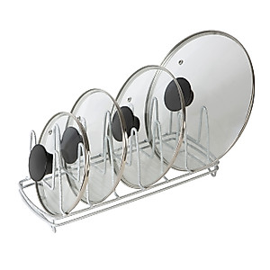 Laura Ashley Lid Organizer for Pots & Pants, in Cabinet or Countertop Speckled Kitchen Collection, 13.6"x 5.3"x 5.4", White