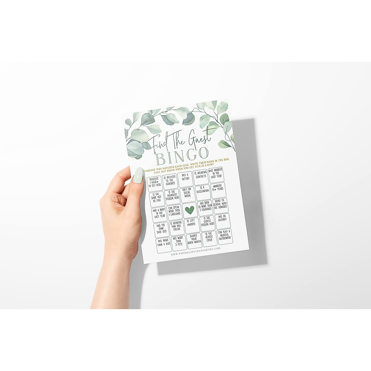 Your Main Event Prints Eucalyptus Floral Find The Guest Bingo Game for Bridal Shower, Baby Shower and Bachelorette Parties, 50 Game Cards Included