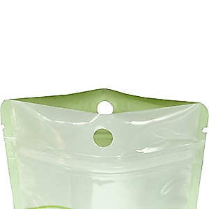 QQ Studio Pack of 100 Flat Clear Polyethylene Plastic Front Window Zip Top Bags with Hang-Hole for Baking Food Products (Clear & Green, 4.7" x 8.3")