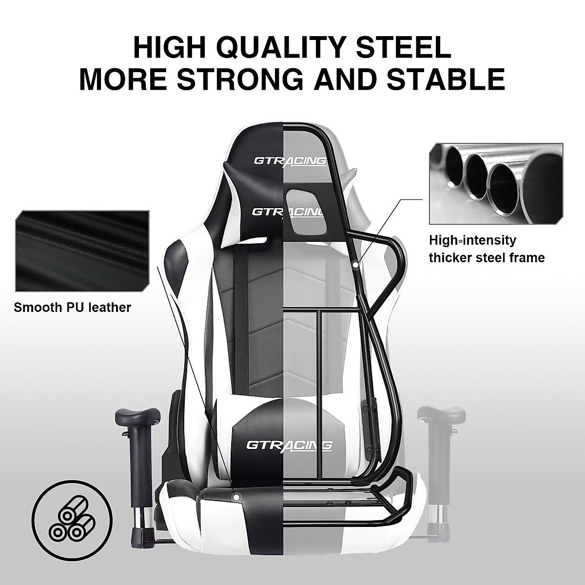 GTRACING Gaming Chair Racing Office Computer Ergonomic Video Game Chair Backrest and Seat Height Adjustable Swivel Recliner with Headrest and Lumbar Pillow Esports Chair (White)