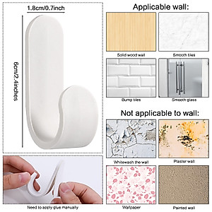 Yulejo Plastic Adhesive Hooks Adhesive White Hooks Wall Hangers Door Hooks for Hanging Towels, Jackets, Kitchenware and Light Strip (20)