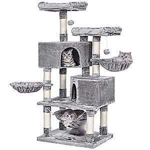 BEWISHOME Multi-Level Cat Tree for Indoor Cats Large Cat Tower Cat Condo with Sisal Scratching Posts, Perches, Houses, Hammock and Baskets, Furniture Kitty Activity Center Kitten Play House MMJ05G