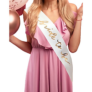 Shimmer Anna Shine Bridal Shower Sash, Bride to Be Sash for Bridal Shower, Bachlorette Party, Wedding Party, White, Adjustable Size (Gold Print)