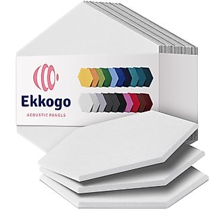 Ekkogo Acoustic Panels 12-Pack Soundproof Wall Panels 12"X10.4"X0.4" Sound Panels High Density Sound Dampening Panels - [White Hexagon]