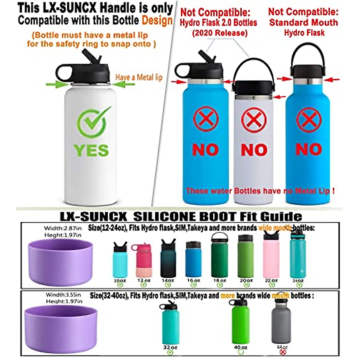 LX-SUNCX Paracord Handle and Silicone Sleeve Boot Compatible with Hydro Flask Wide Mouth Water Bottle (Daisy-Purple w/Compass+Whistle+Firestarter, 32oz-40oz)