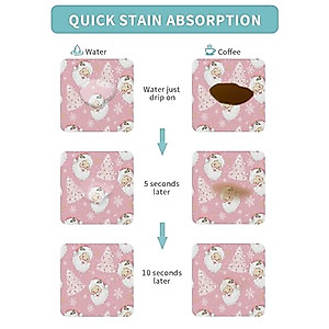 Coffee Mat for Counter, Pink Christmas Santa Truck Xmas Tree Snowflake Absorbent Hide Stain Coffee Bar Mat, Non-slip Coffee Bar Accessories Kitchen Drying Mat Fit Under Coffee Maker Espresso Machine