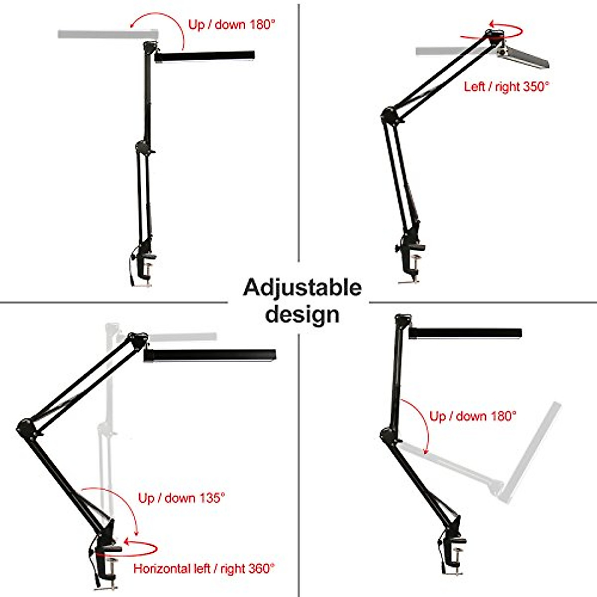 YOUKOYI A16S Metal Adjustable Swing Arm Desk Lamp with Clamp, Touch Control Table Lamp with Stepless Dimming, 3 Color Modes, Memory Function Eye-Caring Desk Light for Home/Office/Work/Study/Reading