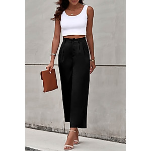 PRETTYGARDEN Women's Casual Summer Work Pants High Waisted Palazzo Pant Flowy Wide Leg Trousers with Pockets (Black,Medium)