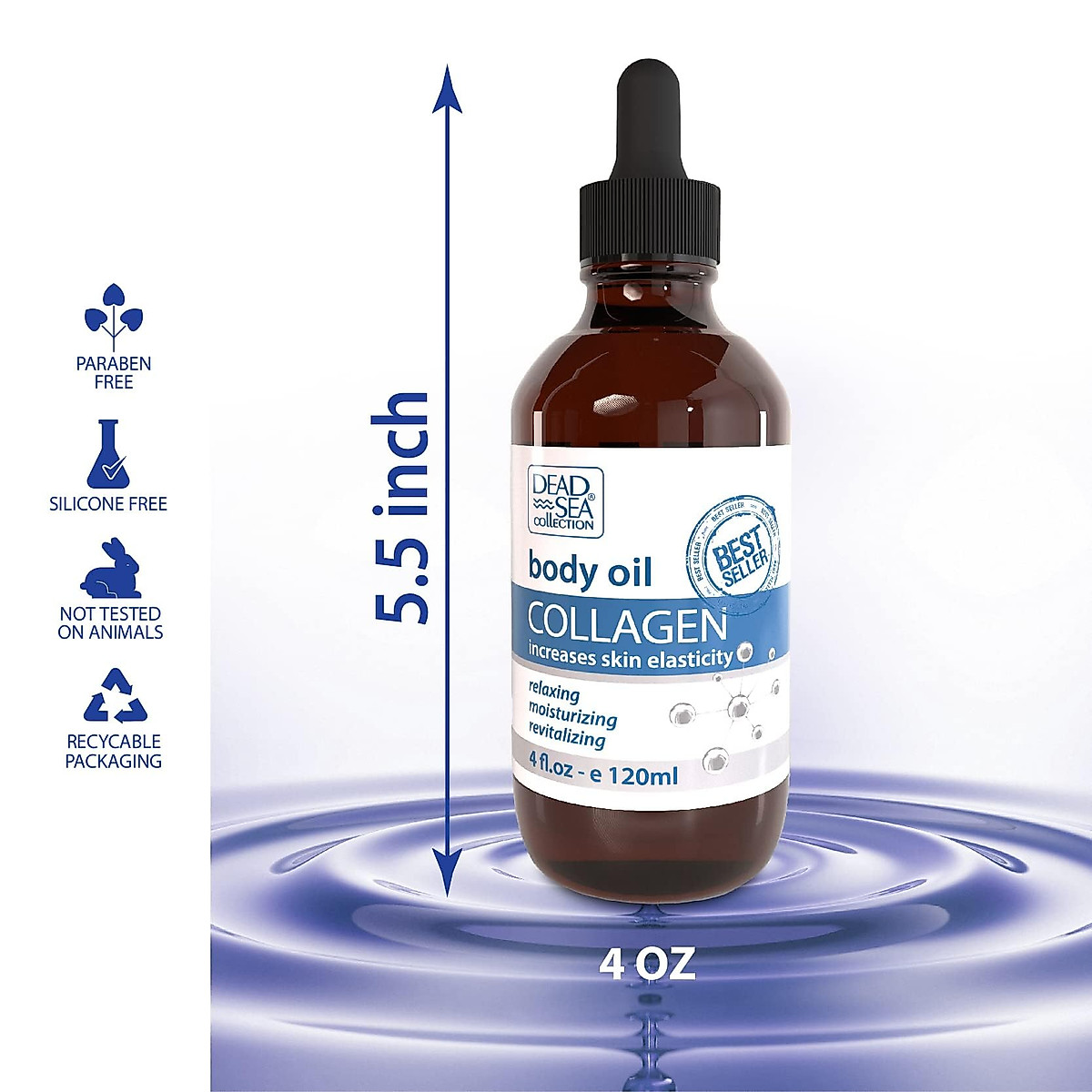 Dead Sea Collection Body Oil Collagen - Anti-Aging, Skin Elasticity, Vitamin E Moisturizing Oil for Dry Skin & Face -Revitalizing & Nourishing 4 Fl. Oz