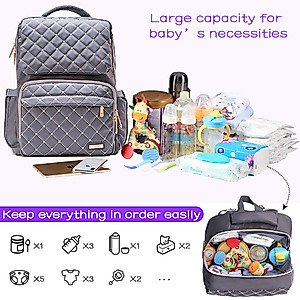 Bamomby Diaper Bag Backpack, Multi-Function Travel Backpack Bags,Registry Baby Shower Gifts (Gray)