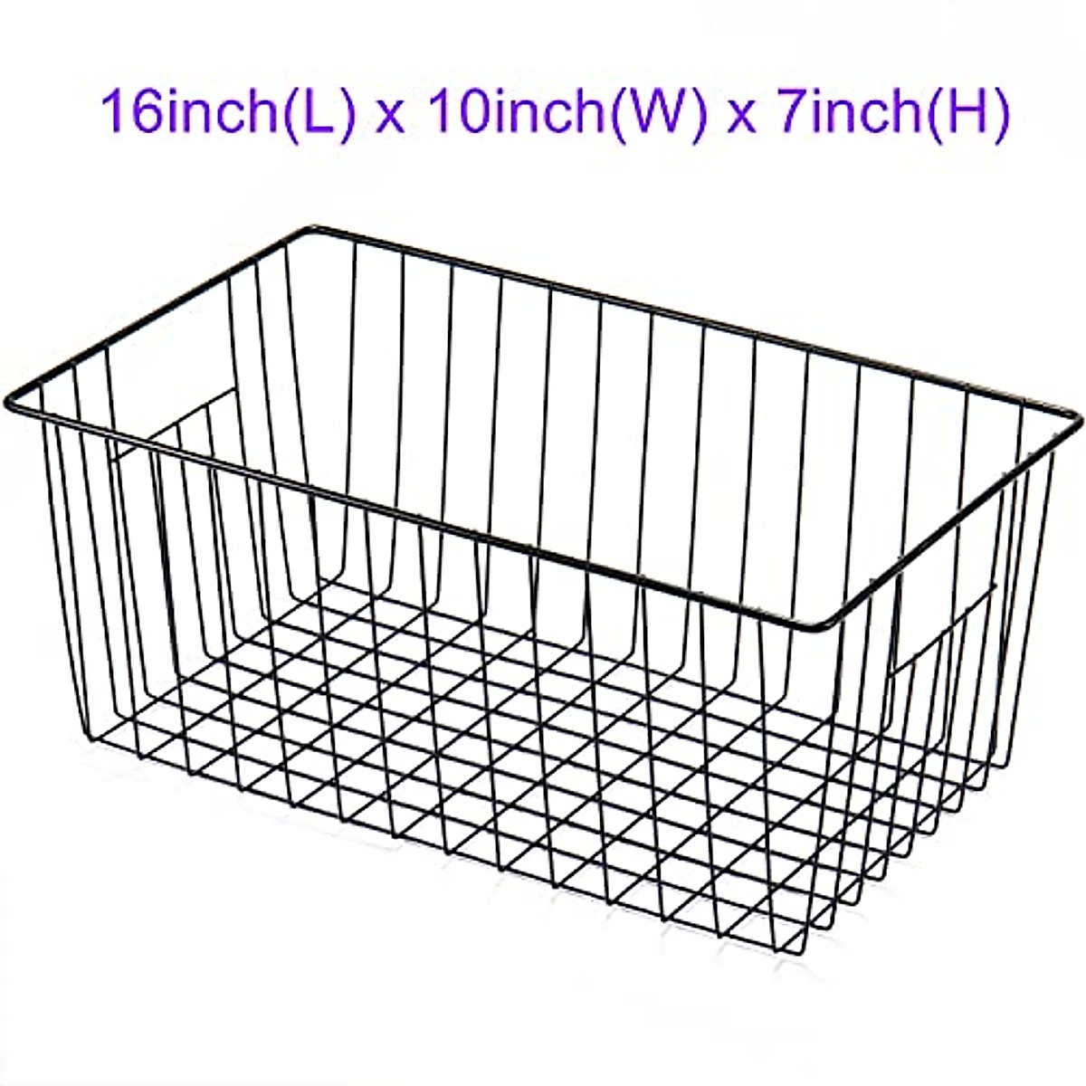 16inch Freezer Wire Storage Organizer Baskets, Household Refrigerator Bins with Built-in Handles for Cabinet, Pantry, Closet, Bedroom
