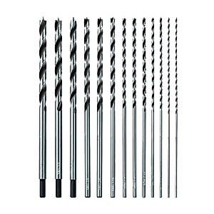 Sali 13PCS Brad Point Wood Drill Bit Set Carbon Steel Wood Drill Bit Set for Hardwood, Plywood, Plastic Round Holes in All Types of Wood Extra Long 11 Inch