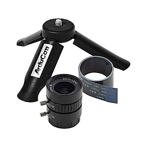 Arducam CS-Mount Lens Bundle for Pi HQ Camera, 6mm Focal Length Wide Angle CS Lens with Portable Tripod Stand and 2ft/60cm Black Camera Cable