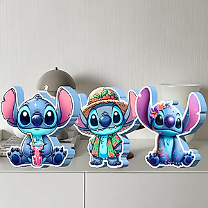 3Pcs Birthday Decorations Wooden Sign Double Side Table Decorations Hawaiian Aloha Theme Table Centerpieces Tierd Tray Decor for Summer Party Office Home Decor