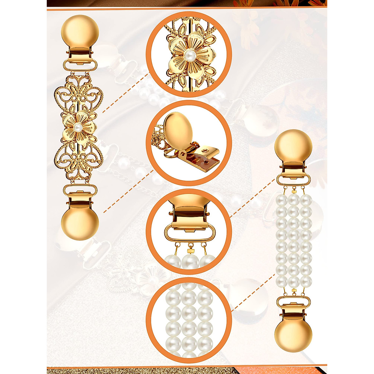 Jetec 3 Pcs Vintage Dress Cinch Clips Shirt Clips Sweater Cardigan Shawl Clips for Women Brooch Clips, 3 Style(Simple Style)