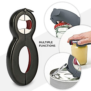 Multi Jar Bottle Opener,All in One Bottle Opener,5-in-1 and 6-in-1 Multi Opener Kitchen Tools Set,Can Jar Opener Kit with Ergonomic Anti Slip Grip Handle,Safe and Efficient Opening (Style 1)