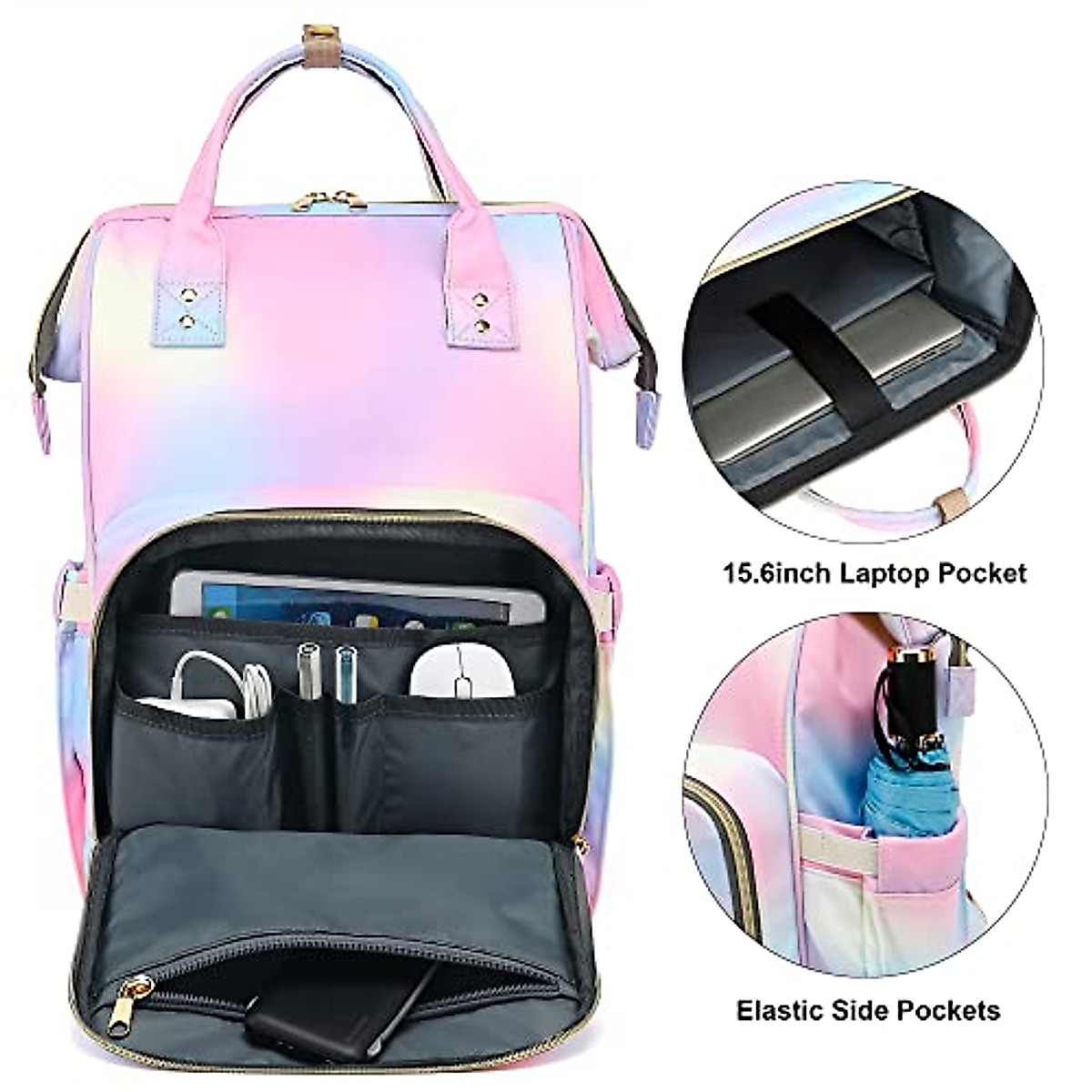 Yusudan Rainbow Laptop Backpack for Womens Girls, College Backpacks School Bag Bookbag 15.6 Inch Computer Backpack