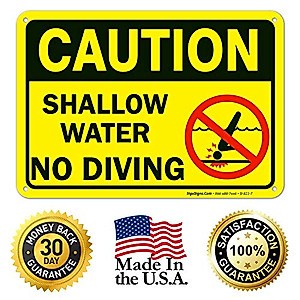 Swimming Pool Sign, Shallow Water No Diving 10x7 Inches, Rust Free .040 Aluminum, Fade Resistant, Made in USA by Sigo Signs
