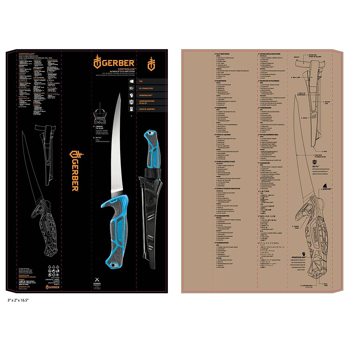 Gerber Gear Controller - Saltwater Fishing Fillet Knife for Fishing Gear - Cyan, 8 Inches