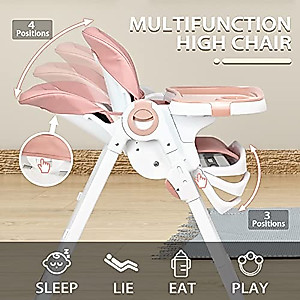 Babilous 4 in 1 Baby High Chair Foldable Booster Seats, Portable and Compact Adjustable High Babychair for Babies and Toddlers - Multiple Heights and Positions(Pink)