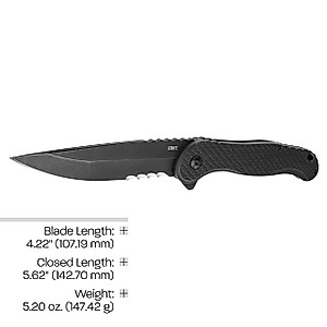 CRKT Taco Viper Folding Pocket Knife: Assisted Opening EDC, Veff Serrations, Liner Lock, Glass-Reinforced Nylon Handle, Deep Carry Pocket Clip 2267, Black