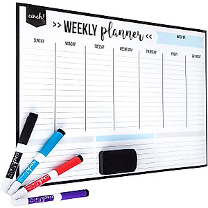 Magnetic Dry Erase Weekly Calendar for Fridge: with Stain Resistant Technology - 17x12" - 4 Fine Tip Markers and Large Eraser with Magnets - Whiteboard Organizer Planner: Refrigerator White Board
