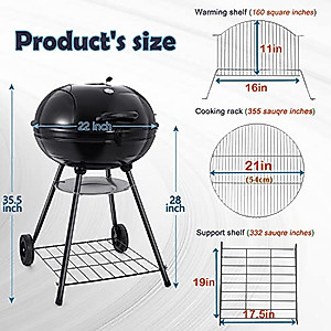 22-inch Charcoal Kettle Grill Set of 12, HaSteeL 2 Layer Grilling Racks Outdoor BBQ Grill, Heavy Duty Large Enameled Grills with Grilling Accessories for Camping Backyard Picnic, Barbecue Spatula