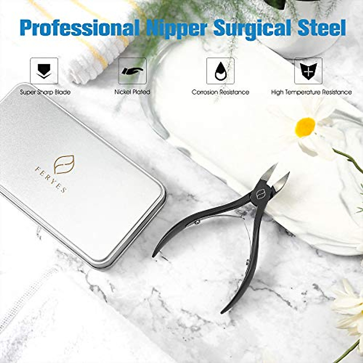 FERYES Toenail Clippers for Thick,Fungal or Ingrown Toenails - Large Handle Toenail Cutters, Podiatrist Recommended 4R13 Stainless Steel Nail Clippers - BLACK