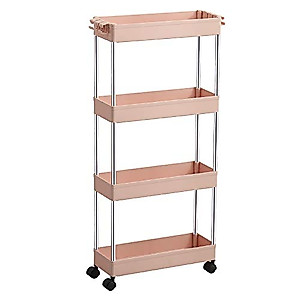 DILUOOU 4 Tier Slim Storage Cart, Mobile Shelving Unit Organizer Slide Out Rolling Storage Racks with Wheels, for Kitchen Bathroom Laundry Room Narrow Places