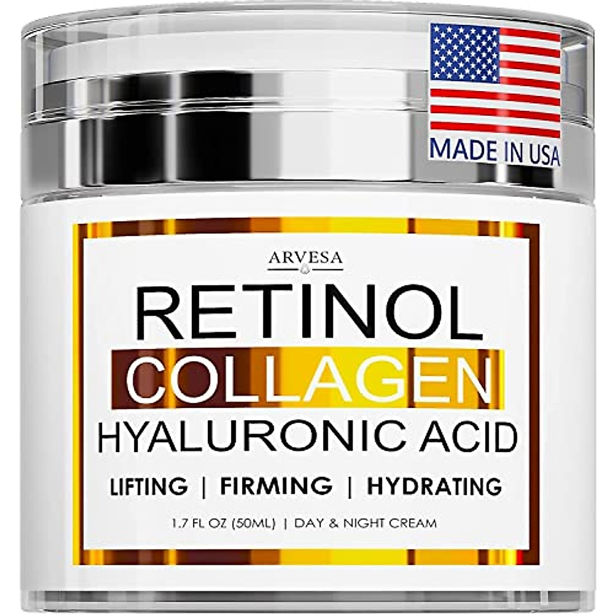 Retinol Cream for Face - Facial Moisturizer with Collagen Cream and Hyaluronic Acid - Anti Aging Face Cream - Day and Night Face Lotion for Women and Men - Hydrating Wrinkle Cream for Face - All Skin Types