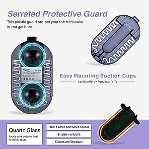 Hygger Mini Glass Aquarium Heater Adjustable LED Digital Temperature Display Small Tank Heater for Turtle Betta Fish Bowl with Protective Guard 50W